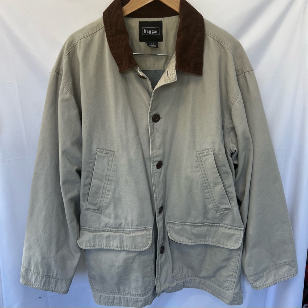Haggar Tan Military Field Jacket With Brown Collar - Gem